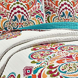 Lush Decor Clara Quilt 3 Piece Reversible Bedding Set, Full/Queen, Turquiose & Tangerine