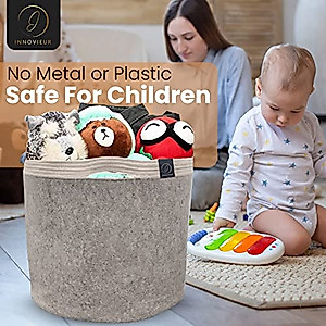 INNOVIEUR - Tall Woven Cotton Rope Laundry Basket Hamper Foldable Collapsible Comforters Storage Bins Baby Blankets Toy Storage Organization - Grey 22"x 22"x18"