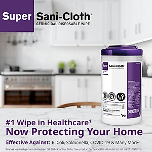PDI-Q55172 Professional Disposables Surface Disinfectant Super Sani-Cloth Wipes, 160 Count - Purple
