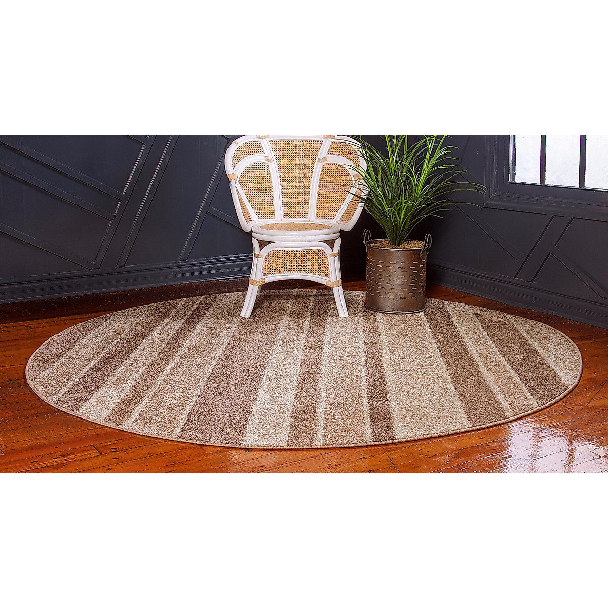 Unique Loom Autumn Collection Warm Toned Casual Striped Beige Round Rug (3' 3 x 3' 3)