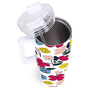 Mary Square Darling Daisy Pink Floral 30 ounce Stainless Steel Water Tumbler with Handle