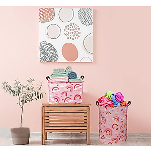 Sanjiaofen Pink Hamper,Rainbow Laundry Basket Collapsible Girls Storage Baskets for Kids Room Decor,Toy Organizer,Gift Hamper(Pink hamper) …