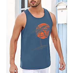 Damorong Mens Sleeveless Tank Tops Workout Gym Shirts Palm Tree Vintage Style T-Shirt Blue