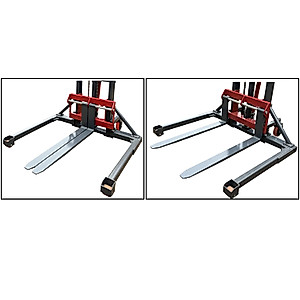Pake Handling Tools Long Fork Manual Pallet Stacker Hand/Foot Pump Lift Truck Hydraulic Lift with Adjustable Fork and Straddle Legs, 2200 lbs Capacity, Lift Height 63", Fork 45.27" L, Leg 49.2" W