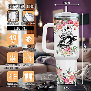 Christmas Gifts for Movie Lovers, Just a Girl who Loves Jack Skeleton 40 oz Tumbler with Handle and Straw, Nightmare Before Movie Cup, Movie Character Mug, Gifts for Men Women on Christmas, Halloween