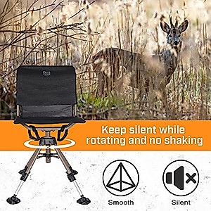 TR Hunting Chair 360 Degree Silent Swivel Folding Chair for Blinds, 400lbs Capacity 2 Legs Adjustable Height Comfortable Stable Hunting Seats, Portable Ground Hunting Chair