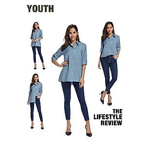 Women's UPF 50 Long Sleeve Sun Protection Shirts Quick Dry Outdoor Fishing Hiking Travel Shirt (5019 Blue, Medium)