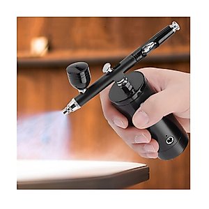 EVGATSAUTO Aluminum Barber Compressor, 0.3mm Black Mini Air Compressor Spray Gun Airbrush Set 7CC Capacity Set