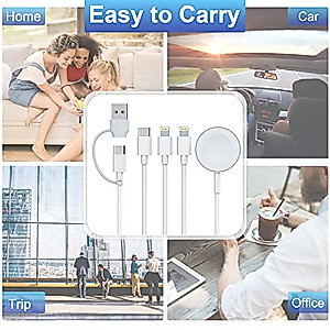 4-in-2 Apple Watch Charger Cable for Apple Watch/iPhone/Airpods, Watch Magnetic Charging Cable with iWatch Series SE/8/7/6/5/4/3/2 - Wireless Travel Watch Charger for AirPods 1/2/3/Pro&iPad Series