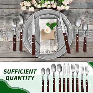 Tanlade 60 Pcs Wooden Handle Silverware Set 18/8 304 Stainless Steel Walnut Handle Flatware Set Reusable Cutlery Set Included Dinner Forks,Salad Forks,Table Knives,Tablespoons,Teaspoons, Serves for 12