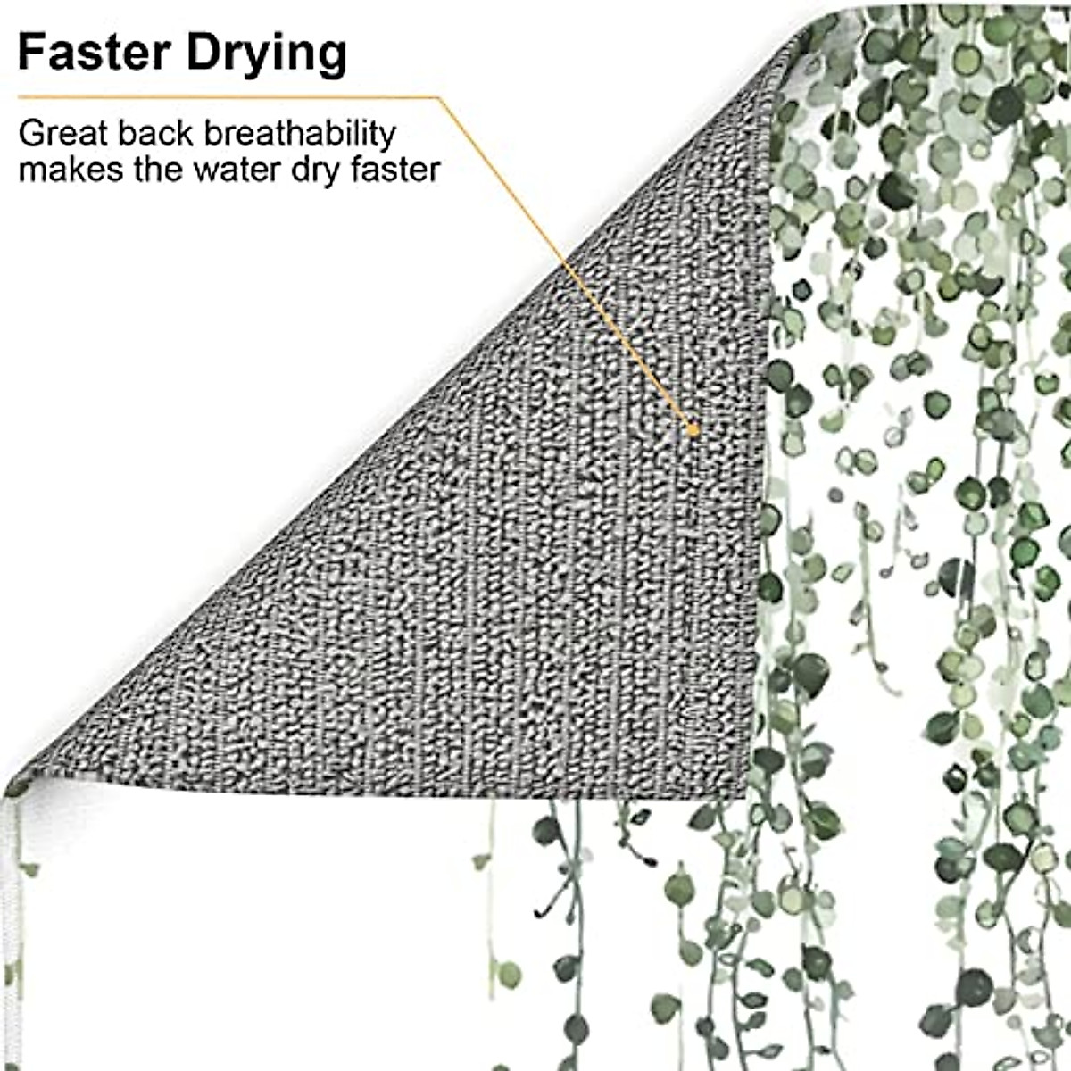 Green Plants Printed Drying Mat For Kitchen Ultra Absorbent Microfiber Dishes Drainer Mats Non-Slip Silicone Quick Dry Pad - 18 X 16inch