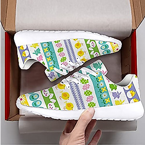 vogiant Girls Women's Tennis Shoes Lightweight Running Sneakers White Easter Pattern Gym Golf Shoes Gifts for Ladies,US Size 7 Women/5 Men