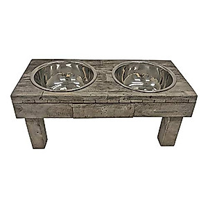 Huntley Equestrian Pet Berjen Table Elevated Double Bowl Pet Feeder, Brown Wash (Large) (02189)