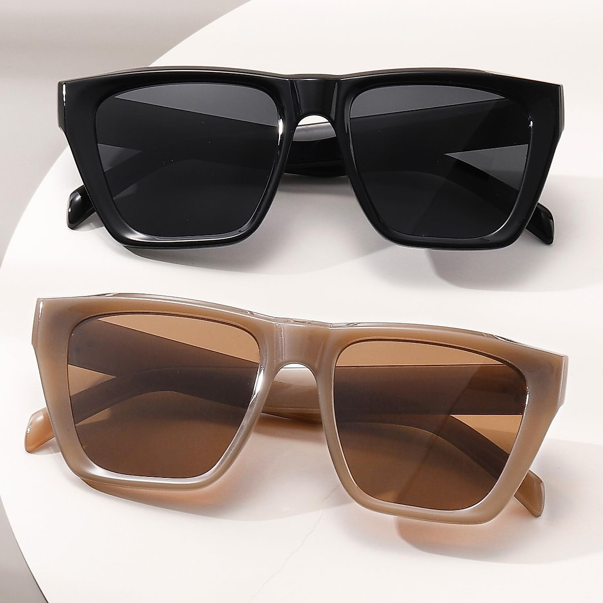 kimorn Sunglasses Womens Men Polarized Trendy Retro Sun Glasses Square Frame K1546 (Black+Brown)