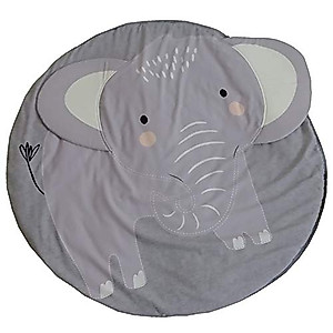 Ustide Nursery Kids Rug Creeping Crawling Mat Elephant Baby Rug Childrens Floor Area Rug Mat 100% Cotton Baby Crawling Mat Round Infants School Carpet Decor, Gray Round Cartoon Mat