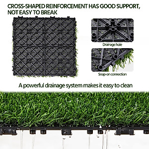 Yaheetech 12" x 12" Artificial Grass, Turf Tiles Interlocking Self-draining Grass, Fake Grass, Grass Pad for Dogs Potty, Patio, Balcony, Outdoor, Floor Decor, Pet, 27 Pack