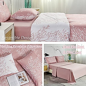 ZRNBAST Bed in a Bag Blush Comforter Set 5 Piece Full Size Flowers Botanical Pattern Bedding Set for Girls Women Teens Super Soft Microfiber Quilt Set (Blush, Full)