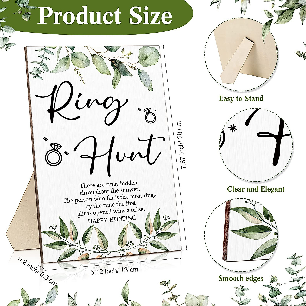 Bucherry Bridal Shower Games with Rings Funny Ring Hunt Games Sign Wooden Game Sign and 100 Mini Plastic Rings Fake Rings with Diamond for Bride Shower Game Wedding Winner Gifts Party Favors (Leaf)