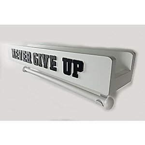 URBN BY MODERN HOME FINISHINGS 16 inch Wall Mounted Wood Floating Shelf Trophy and Lanyard Ribbon Medal Display Holder & Organizer Rack with Shelf and Hanging Rod