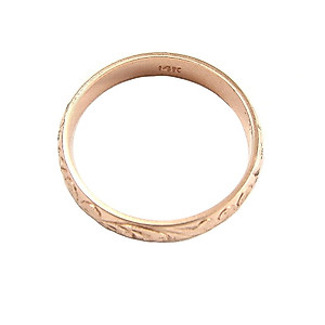 Arthur's Jewelry 14K rose gold custom hand engraved Hawaiian queen plumeria scroll band ring 4mm size 11