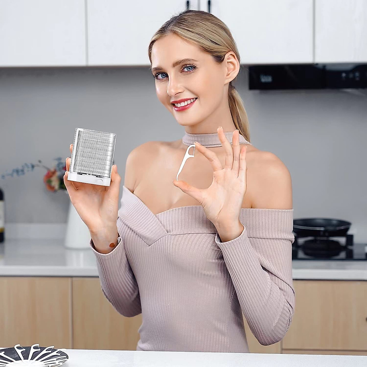 Holy Rose Dental Floss Dispenser Travel Floss Picks Dispenser Portable Flossers Toothpick Cases Fine Floss Organizer with Floss Stick 168 Count Tasteless Clean Tooth More hygienic. (Pink White)