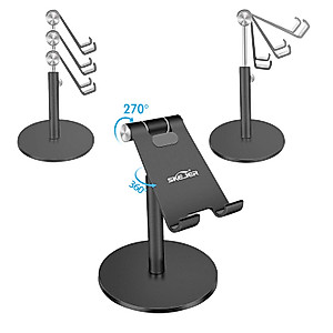 SKEJER Cell Phone Stand for Desk Adjustable Height Tablet iPhone Holder, Telescopic iPad Stand, Aluminum Alloy, Compatible with 4"-13" Smartphone Kindle Tablet Pad Phone- Black