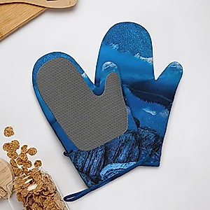 Moraine Lake in A Starry Winter Night Printed Silicone Anti-Scald Gloves, Oven Mitts, Used for Cooking, Grilling, Kitchen Oven Gloves.