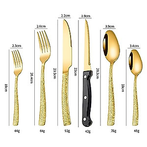 Gold Hammered Silverware Set With Steak Knife Cutlery Utensil,Food-Grade Stainless Steel Flatware,Durable Home Restaurant Small Business,Mirror Finish Tableware