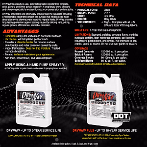 DryWay Water-Repellent Concrete Sealer - Penetrating Silane & Siloxane for Driveways, Garages, Patios, Pool Decks, Concrete, Brick & Pavers, Flat Finish, Interior/Exterior (5-Gallons)