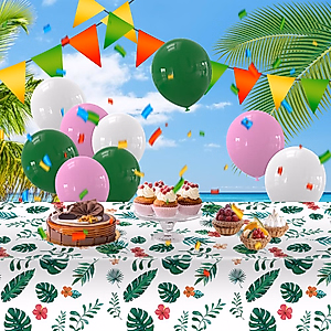 Labeol Hawaiian Tablecloth, 3 PCS Hawaiian Luau Palm Leaves Disposable Plastic Rectangular Tablecloths, Tropical Party Decorations for Summer Beach Dining Birthday Party Supplies