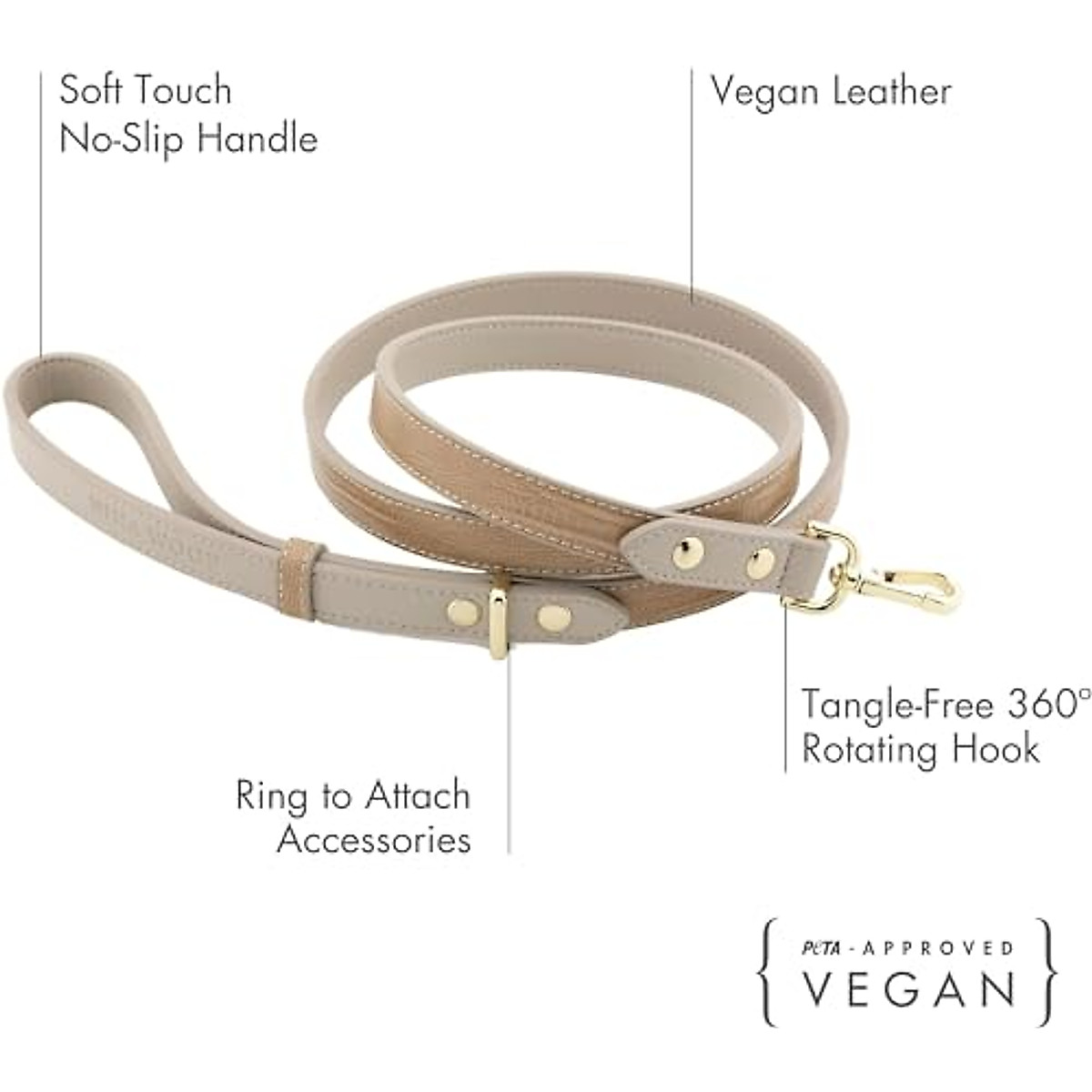 Nina Woof Milan Vegan Leather Dog Leash, 4ft Padded Slim Dog Lead, Vegan Crocodile Leather, Dog Leash for Small Dogs, Lightweight Dog Leashes for Medium Dogs, Thin Dog Leash, Beige