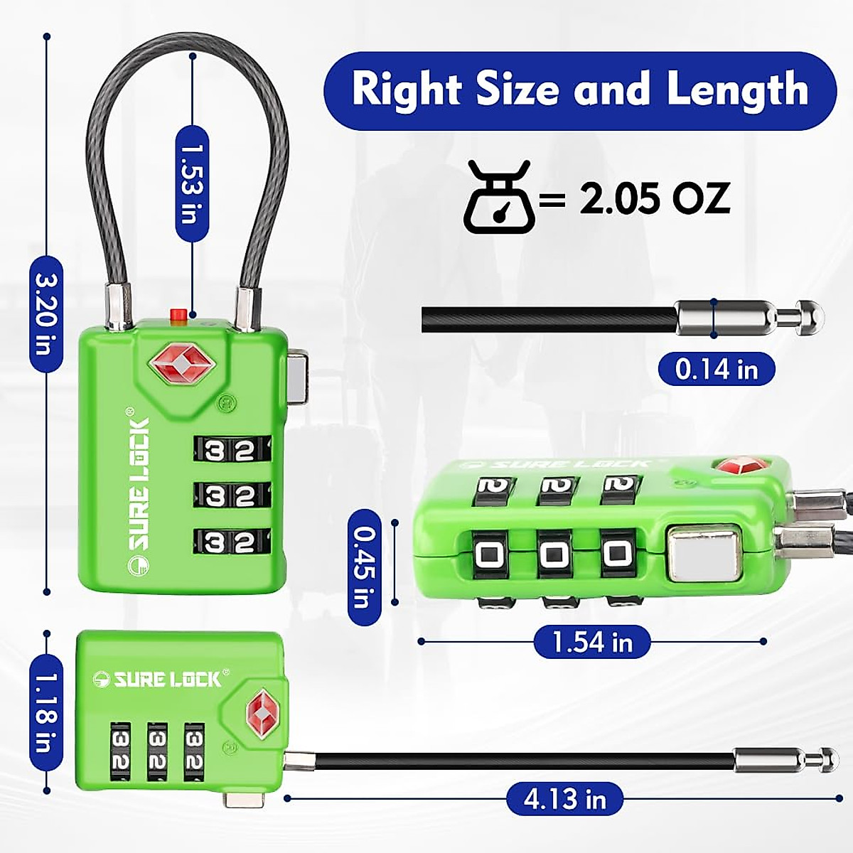 SURE LOCK TSA Compatible Travel Luggage Locks, Inspection Indicator, Easy Read Dials TSA Approved with Zinc Alloy