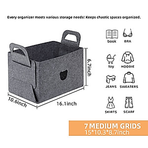 BDZBREN Large Clothing Storage Organizer for Closet 4 Pack - 16x10.5in Felt Fabric Closet Storage Baskets for Shelves, 6.5in High Rectangle Storage Baskets