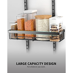 Moforoco 6 Tier Over the Door Food Storage Cabinet Organizer Black Hanging Kitchen Basket Organizer Wall Mounted Spice Rack Rear Cabinet Door Spice Rack Bathroom Home Bedroom Organizer (Black, 6-Tier)