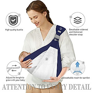 Adjustable Baby Sling Carrier for Newborn, Breathable Mesh One Shoulder Baby Holder Carrier, Baby Slings for Toddler Up to 45lbs (Dark Blue)