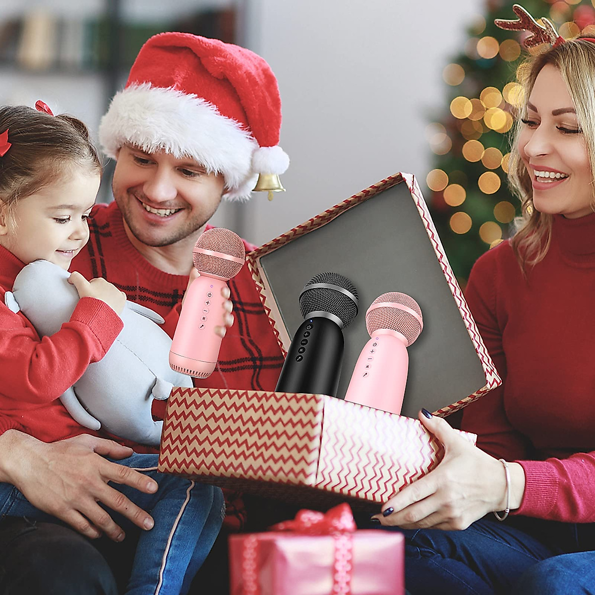 Aokeo Wireless Microphones Bluetooth Speaker, Wireless Karaoke Mic for Kids Children Mic for Singing Portable Karaoke Machine Mic,Home Birthday Party(Pink)