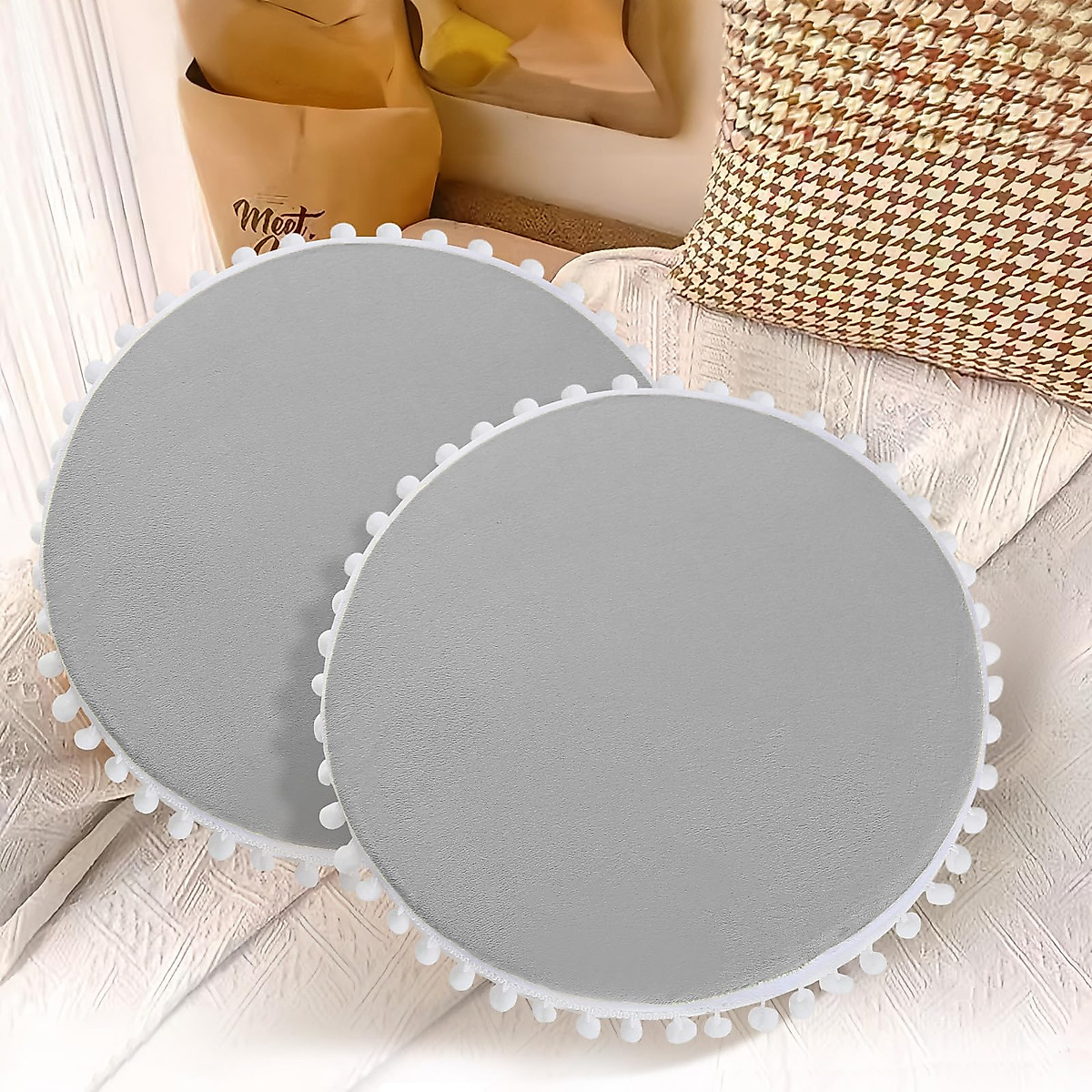 Kishome Round Floor Pillow for Kids, Circle Floor Pillows Set of 4 Big Floor Pillows for Children Classroom 15 Inch, Large Cute Seat Cushion Reading Nook Preschool Playroom Nursery Canopy