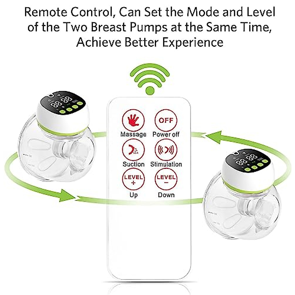 AOOTSMILE Breast Pump Electric: Breast Pump Hands Free Wearable Pumps for Breastfeeding Hands Free Breast Pump with Remote -Type-C-3 Modes and 9 Levels-2 Pack with 10 Milk Storage Bags (Green)