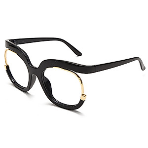 Rmerom Blue Light Blocking Oversized Glasses Stylish Fake Round Eyeglasses for Women UV400 Protection Eyewear GVA9051 (Black/Anti-blue)