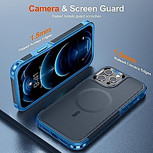 SUPFINE Magnetic for iPhone 12 Pro Max Case (Compatible with MagSafe) (12 FT Military Grade Drop Protection) 2X(Tempered Glass Screen Protector and Camera Lens Protector) Non-Slip Case, Deep Blue