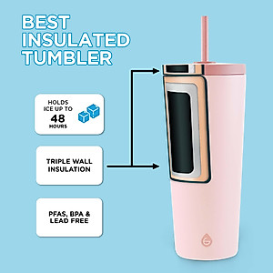 GROSCHE Jasper 23oz Tumbler with straw. Extreme Insulation, Classy Design, Built to Last, Insulated Stainless Steel Tumbler with Lid and Straw - Pink