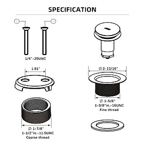 All Metal Tip-Toe Bathtub Drain Kit with Two-Hole Overflow Faceplate and Universal Fine/Coarse Thread Assembly, Bath Tub Drain Kit fits All Bathtub -Brushed Gold