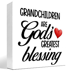 Grandchildren are God's Greatest Blessing Wood Block Sign Desk Decor,Grandparents Gifts Wooden Box Plaque Sign Desk Decor for Home Shelf Table Decorations
