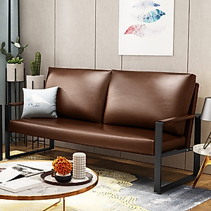 AWQM PU Leather Loveseat Set of 2, Accent Chair Middle Age Couch Upholstered Sofa with Removable Cushions and Armrest Velcro for Mini Lounge Home & Office, Chocolate