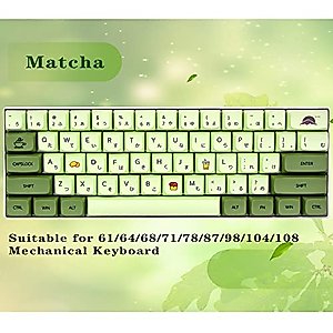 JOMGBB Matcha Japanese Keycaps,PBT Keycaps,125 Key Custom Keycap,XDA Profile,Dye Sublimation,Compatible with Gateron,Kailh,Cherry MX Switches（Only keycaps） (Green)