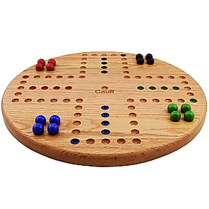 Marbles Board Game Solid Oak Wood 4 Player Hand Painted Holes (14 inch)