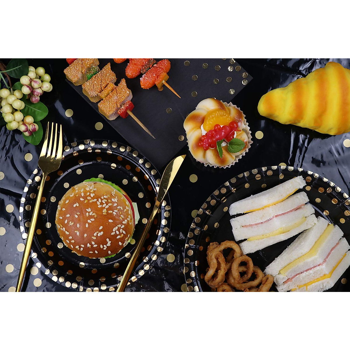 hapray 4 Pack Plastic Tablecloths for Rectangle Tables, Black and Gold Waterproof Disposable Party Table Cloths, Table Covers for Decorations, New Year Graduation Birthday Cocktail, 54" x 108"