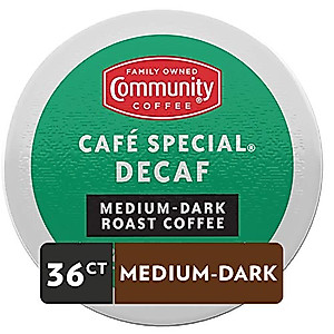 Community Coffee Café Special 36 Count Coffee Pods, Medium Dark Roast Decaf, Compatible with Keurig 2.0 K-Cup Brewers