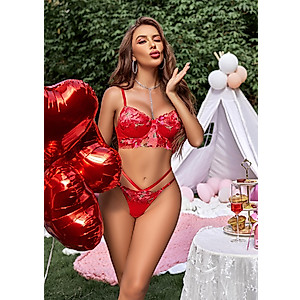 Avidlove Women Lingerie Sexy Sets with Underwire Lace Bra and Panty Set Push Up Two Piece Lingerie Pattern 4 X-Small