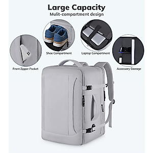 TOTWO Travel Backpack for Men, 45L Large Backpack, Carry On Backpack, Flight Approved Water Resistant Expandable Overnight Hiking Luggage Daypack Suitcase 17 Inch Laptop Bag, Gift for Travelers, Grey